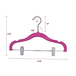 Quality Kids Children's Plastic Non Velvet Non-Flocked Thin Compact Shirt and Skirt/Pant Bundle Coat Hangers with Metal Clips for Skirts Pants Blouses 360° Swivel Hook, Jacket, Pink