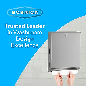 Bobrick B-262 Surface Mounted Paper Towel Dispenser - Stainless Steel Commercial Bathroom Towel Dispenser with Tumbler Lock 400 C-Fold or 525 Multifold Capacity