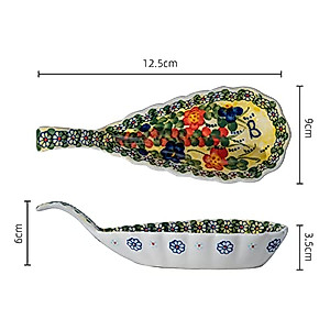 ALMA Hand Painted Blue Spoon Rest For Stove Top in Polish Pottery Style,Handmade Durable Spoon/Ladle Holder, Elegant Side dishes,Dip Bowls For Kitchen Counter, Microwave Oven safe up to 480 F