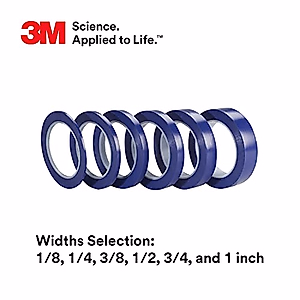 3M Vinyl Tape 471+, 1/4 in x 36 yd, Indigo, 1 Roll, Fine Line Tape for Paint Masking Striping, Color Separation and Complex Designs, High-Temperature, Stretch