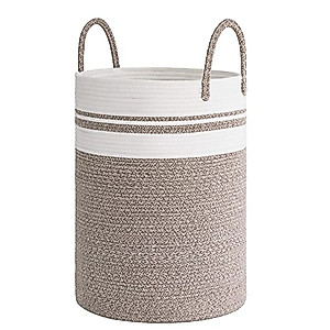 CHICVITA Baby Nursery Laundry Hamper, Tall Woven Rope Laundry Basket with Handle for Clothes, Towels, Toys, Blankets, Jute Basket Decor for Living Room, 15 x 20 inches, 58L White & Brown