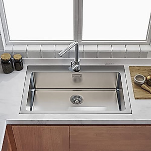 BOTEMY B9173 Kitchen Sink Drain Assembly 3-1/2 inch with Removable Sink Strainer Basket/Stopper 304 Stainless Steel Brushed