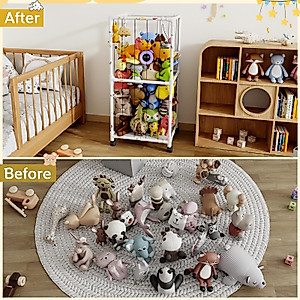 HAIDAIYA Extra Large Stuffed Animal Zoo Cage with Wheel, Stuffed Animal Storage Shelves Display, Plush Animal Storage Holder for Stuffed Animals, Playroom, Bedroom, Nursery, Kids Toy Storage Organizer