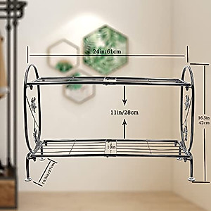 2-Tier Shoe Rack Stand, Metal Iron Wire Shoe shelf Storage Organizer, For Entryway, Hallway, and Closet Rustic Black 24"x10.5"x16.5"