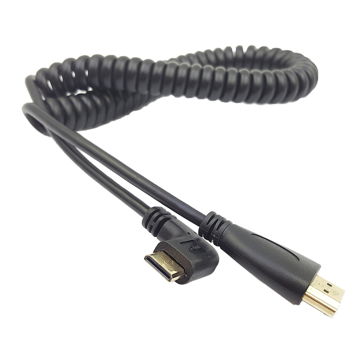 SinLoon Angle 90 Degree Right Mini HDMI to HDMI, Right Angled Mini-HDMI Male to HDMI Male Gold Plated Converter Adapter Coiled Spiral Cable,Support 3D, 1080P,1.5~10 Feet（90Mini-HDMI Right）