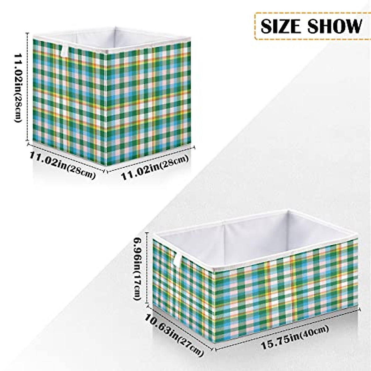 WELLDAY Storage Basket Rainbow Tartan Glen Plaid Foldable 11 x 11 x 11 in Cube Storage Bin Home Decor Organizer Storage Baskets Box for Toys, Books, Shelves, Closet, Laundry, Nursery