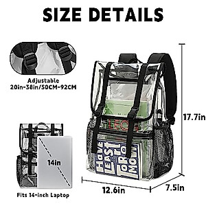 AUOBAG Clear Backpack Heavy Duty,Transparent Backpacks Stadium Approved,Free Personalized Stickers (Black-01)