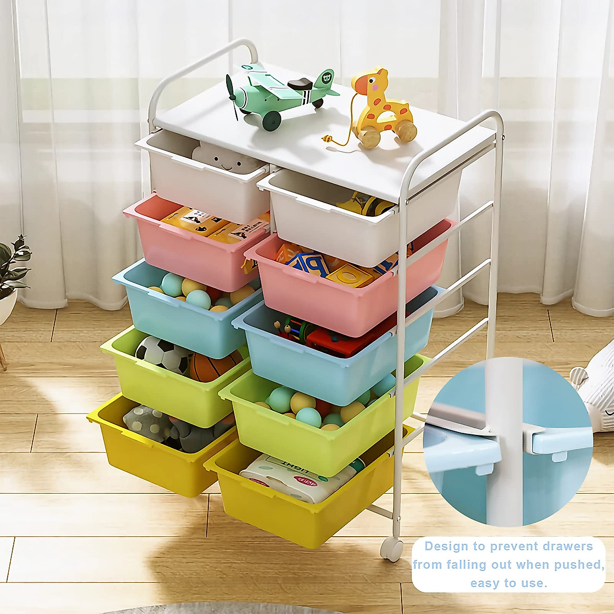 Ytaoka 10 Drawers Rolling Storage Cart, Plastic Drawer Cart with Metal Frame, Multipurpose Art Craft Cart Organizer with Wheels, Utility Cart with Drawers for Home, Office, School, Multicolor