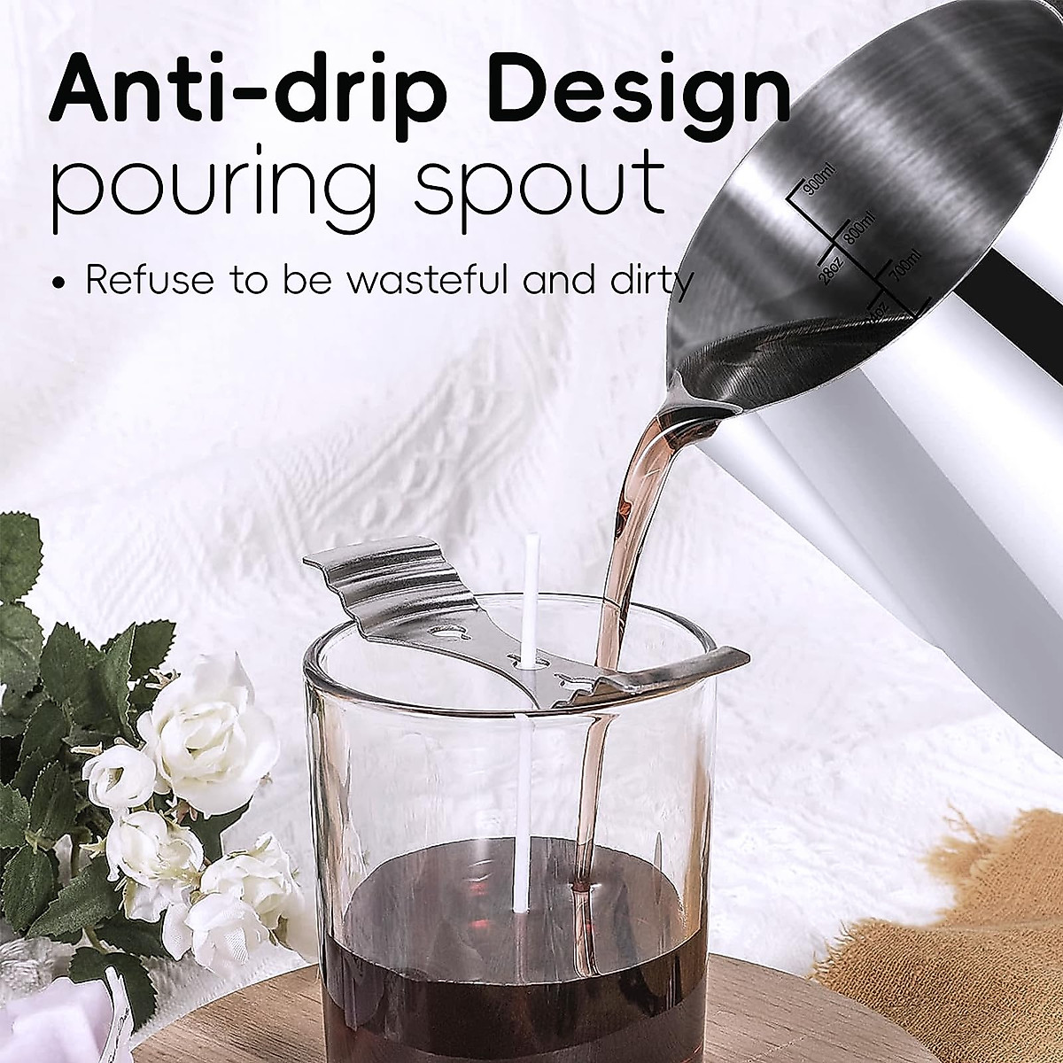 CasaCulina Candle Making Pouring Pot, 32oz Stainless Steel Wax Melting Pot with Heat-Resistant Handle, Double Boiler Candle Making Pitcher with Dripless Pouring Spout Design