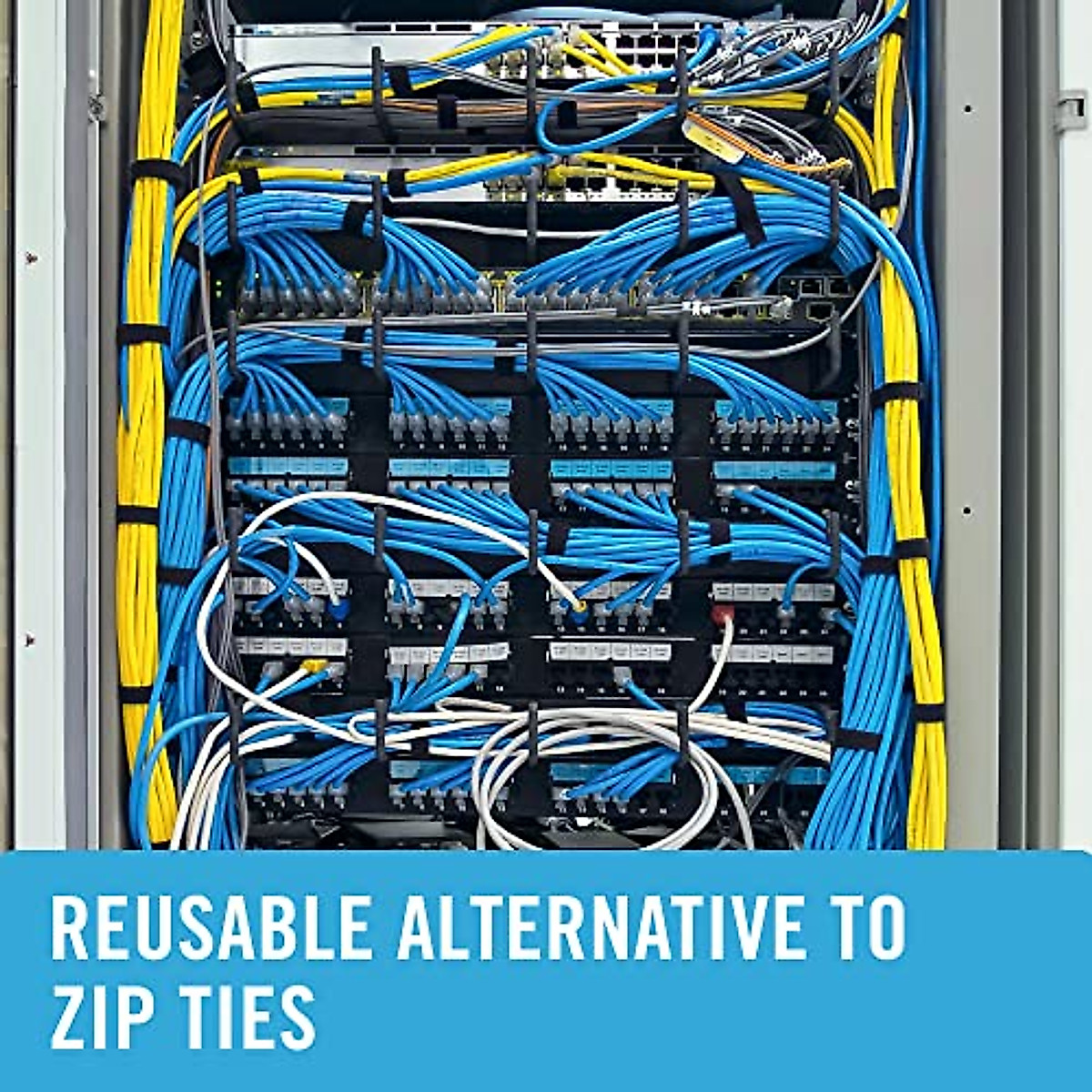 VELCRO Brand Heavy Duty Cable Ties Reusable | 60Pc Bulk Pack | 8 x 1/2" ONE-WRAP Straps, Black | Strong Wire Management | Cord Bundling for Home Office and Data Centers