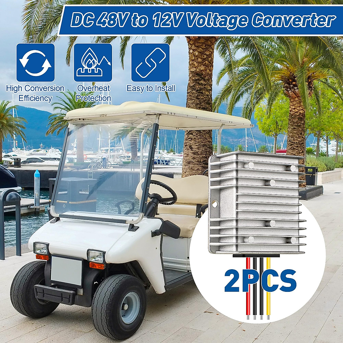 Dreyoo 2 Pack 36V 48V to 12V Converter Golf Cart Voltage Reducer, 10A 120w DC to DC Buck Converter 12 Volt Voltage Regulator for Golf Cart Club Car Audio LED Strip Light Universal Power Stabilizer