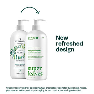 ATTITUDE Nourishing Hair Conditioner, For Dry and Damaged Hair, Naturally Derived Ingredients, Vegan Detangler, Dermatologically Tested, Grapeseed Oil and Olive Leaves, 32 Fl Oz