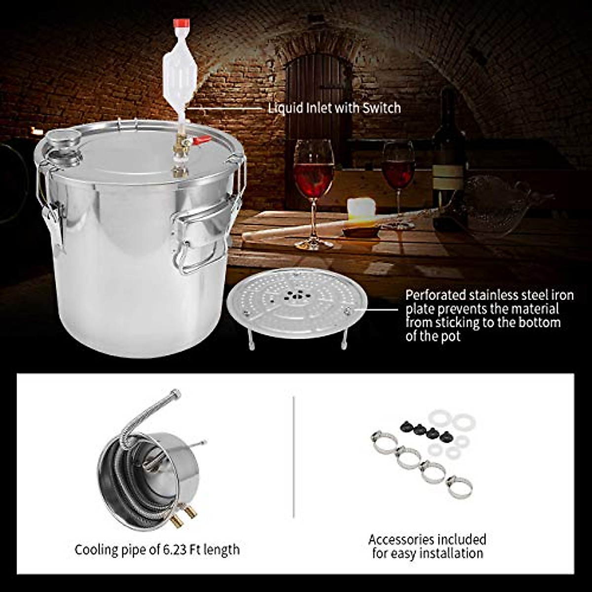 BEAMNOVA 22L 5.81 Gal Oil Still Kit, Stainless Steel Home Build-in Thermometer…