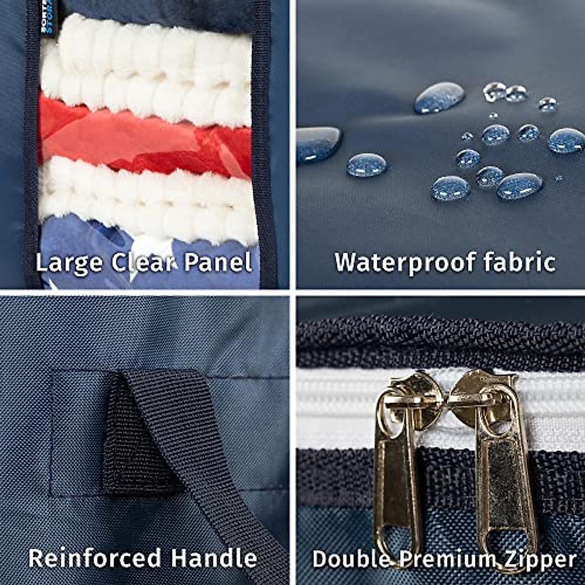 Summer & Winter Clothes Storage Bags with Zipper – 60L Closet Declutter Organizer Collapse Storage Bins for Comforter, Blanket, Bedding – Reinforced Fabric Clothing Storage Bags – Navy, 6 Pack