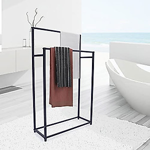 Gdrasuya10 Freestanding Towel Rack, 2-Tier Metal Towel Organizer Stand Floor Standing Towel Rack for Bathroom Pool Indoor Outdoor, 23.6 x 8.7 x 39.4 Inch