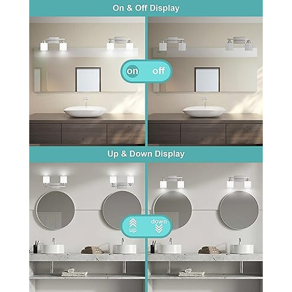 Sailstar 2-Light Bathroom Light Fixtures Over Mirror, Brushed Nickel Vanity Lights, Modern Bathroom Vanity Light, Glass Shade & Anti-Rust Nickel Finished, Bathroom Light for Small Space