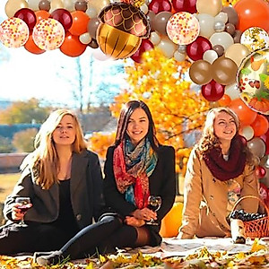 129pcs Fall Confetti Balloons, Huge Pumpkin Maple Pine Leaf Aluminum Foil Balloons Orange Brown Helium Latex Balloons for Birthday, Baby Shower, Thanksgiving, Friendsgiving Party Decorations Supplies