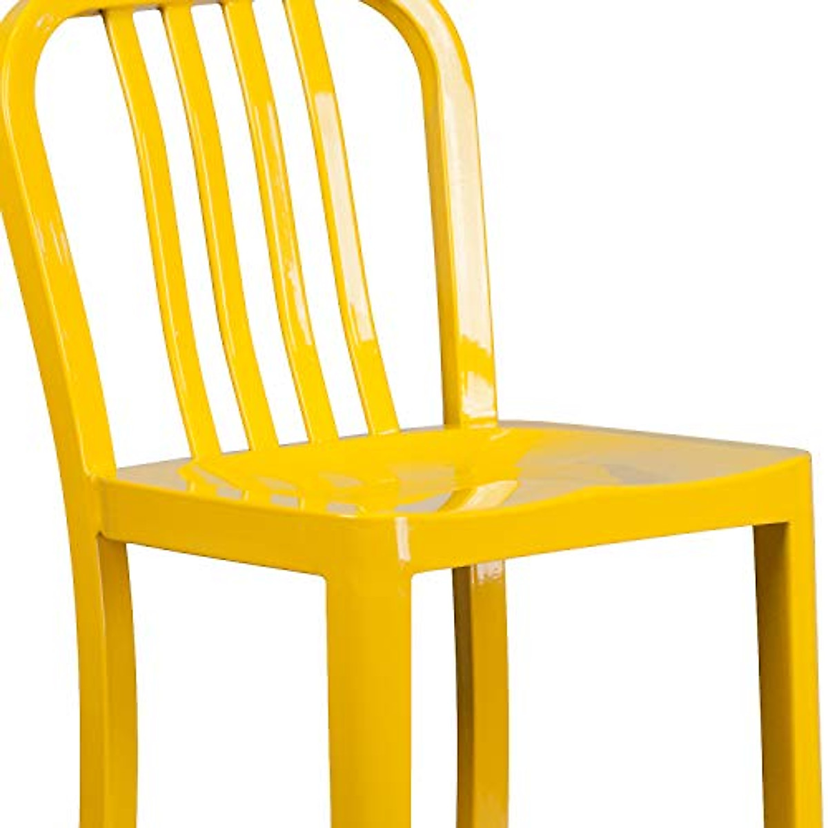 BizChair Commercial Grade 30" H Yellow Metal Indoor-Outdoor Barstool with Slat Back