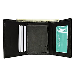 RFID Genuine Leather Trifold Badge Holder Wallet Black, Police Badge Holder