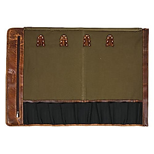 Leather Canvas Knife Roll Storage Bag Expandable 10 Pockets Detachable Shoulder Strap Travel-Friendly Chef Knife Case Roll By Aaron Leather Goods (Louisville, Canvas Leather)