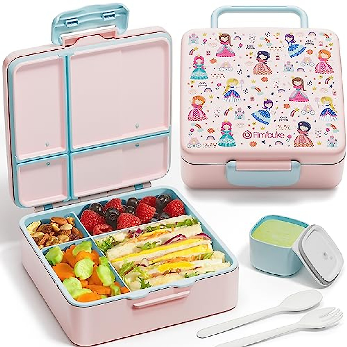 Fimibuke Bento Lunch Box for Kids - Leak Proof Toddler Bento Box with 4 Compartments BPA Free Dishwasher Safe Lunch Container with Utensils, Ideal Portion Sizes for Ages 3-12 Girls Boys for School