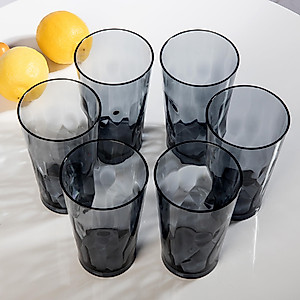 JGIRL Unbreakable Plastic Drinking Glasses, Set of 6, Shatterproof Drinking Cups, Plastic glass cup,16 oz plastic Tumbler Cups,Dishwasher Safe (Grey)