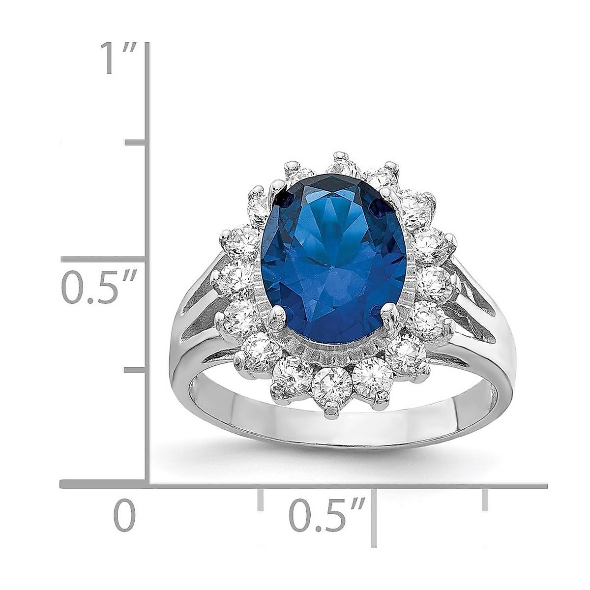925 Sterling Silver Cubic Zirconia Simulated Blue Spinel Ring Size 7 Measures 15.1mm Wide Jewelry for Women
