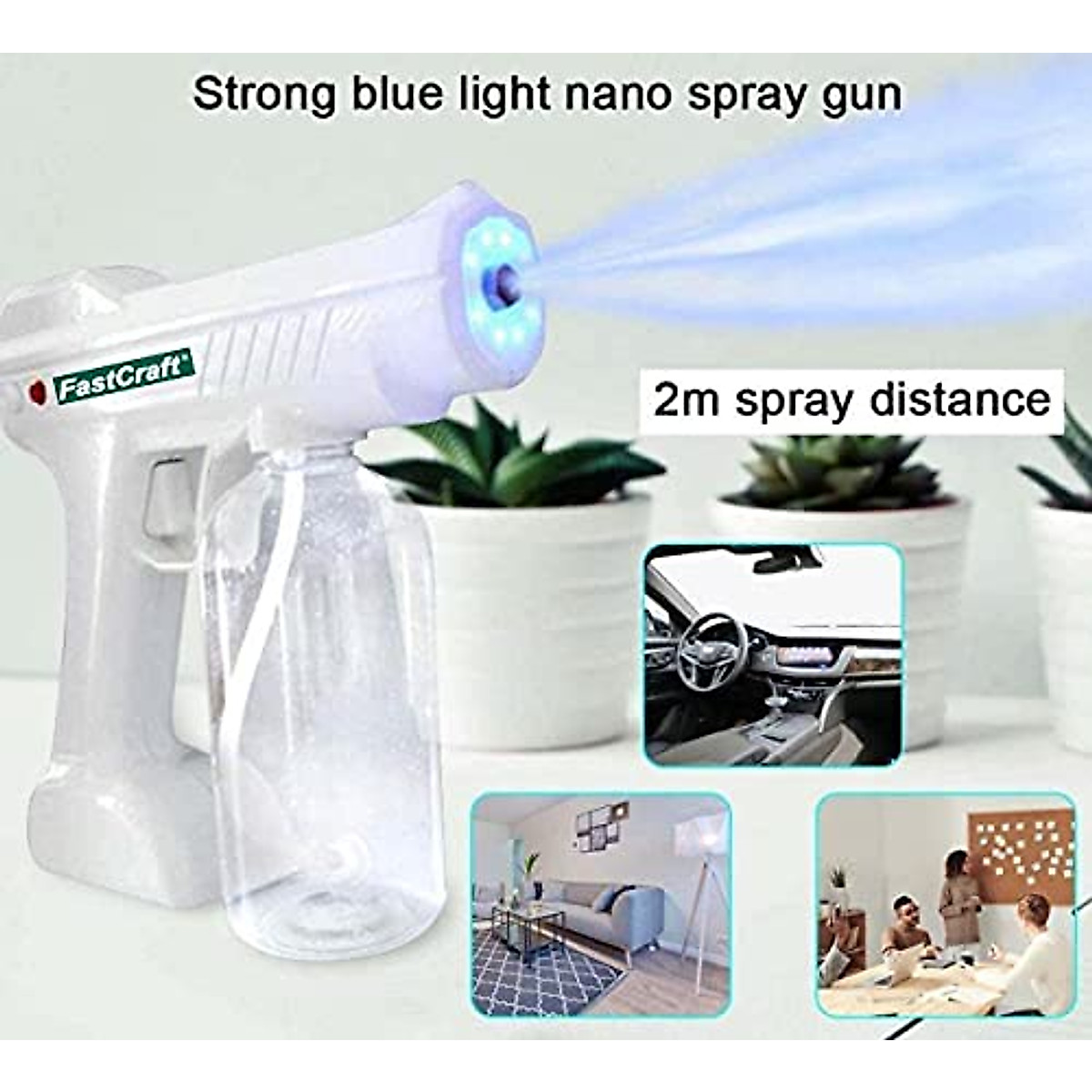 Atomizer Gun Sprayer Blue Light Nano Rechargeable Steam Fogger Gun for Office, School, Restaurant, Garden, Home - Steaming Sprayer Atomizer Gun
