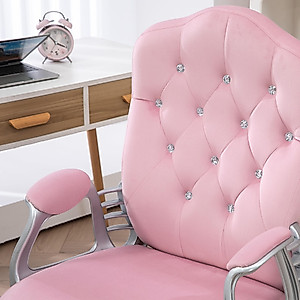 Vinsetto Home Office Chair, Velvet Computer Chair, Button Tufted Desk Chair with Swivel Wheels, Adjustable Height, and Tilt Function, Pink
