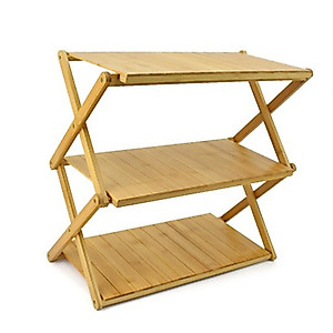 Folding Storage Rack, Powerful Load Bearing Large Storage Space Multi Layer Wooden Foldable Shelf Smooth for Outdoor Camping (3 Layers)