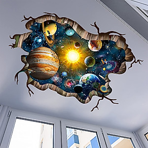 3D Broken Cosmic Galaxy Wall Decals, Magic Milky Way Outer Space Planet Wall Stickers, Creative Stars and Solar System Wallpaper for Kids Boys Floor Ceiling Living Room Bedroom Home Decor
