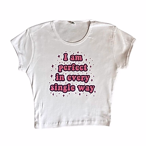 Baby Tees for Teen Girls Y2K Letter Print Crop Top Grunge Women T-Shirt Small