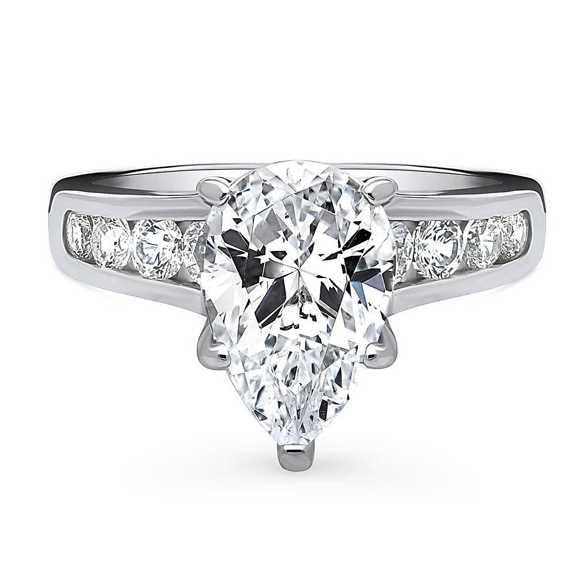 BERRICLE Sterling Silver Solitaire Wedding Engagement Rings 3 Carat Pear Cut Cubic Zirconia CZ Promise Ring for Women, Rhodium Plated Size 9