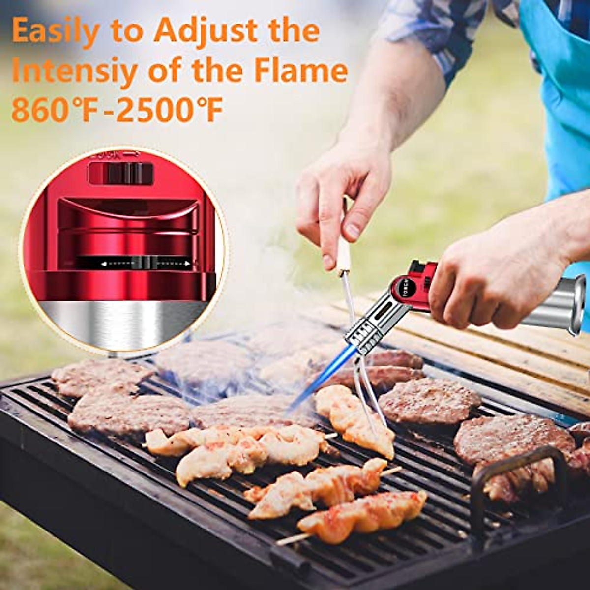 ZEBRE Butane Torch with Fuel Gauge, Refillable Kitchen Torch Lighter with Safety Lock and Adjustable Flame & Tube, Culinary Torch for Desserts, Creme Brulee, BBQ and Baking (Butane Gas Not Included)
