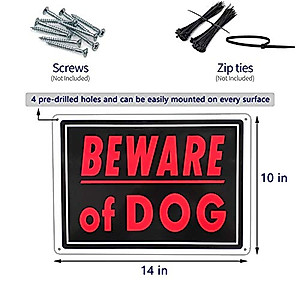 Beware of Dog Sign Meta 14x10 inch Rust Free Aluminum, UV Printed, Easy to Mount Weather Resistant for Fence (4 Pack)