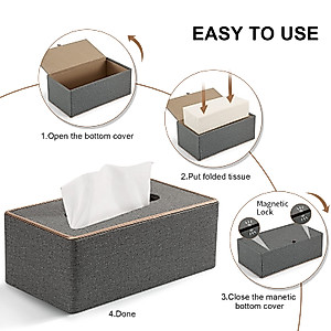 Tissue Box Cover Rectangular, PU Leather Tissue Box Holder for Kleenex,Napkin,Tissue Box Covers Rectangle for Bathroom Car Home Office Decorative 9.84"X5.23"X3.77" Grey