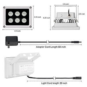 Univivi Infrared Illuminator, 850nm 6 LEDs 90 Degree Wide Angle IR Illuminator for Night Vision,Waterproof LED Infrared Light for IP Camera,CCTV Security Camera