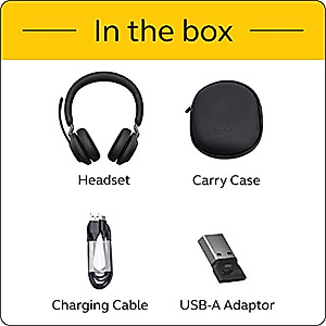 Jabra Evolve2 65 UC Wireless Headphones with Link380a, Stereo, Black – Wireless Bluetooth Headset for Calls and Music, 37 Hours of Battery Life, Passive Noise Cancelling Headphones