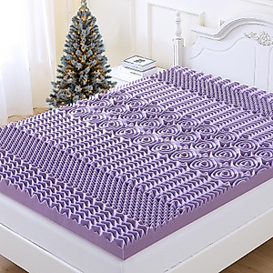 MUXHOMO 3 Inch 7-Zone Queen Mattress Topper, Egg Crate Foam Mattress Topper Queen Size for Back Pain, Lavender Cooling Gel Infused Mattress Pad, CertiPUR-US and Oeko-TEX Certification (60"×80")