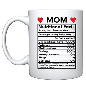 Veracco Mom Nutritional Facts White Ceramic Coffee Mug Funny Birthday Mother's Day Gift For Mom Grandma Stepmom From Daughter Son (White)