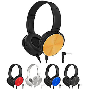 Maeline Classroom Headphones Bulk 5 Pack, Student On Ear Comfy Swivel Headset for School, Library, Airplane, for Online Learning, Travel, Stereo Sound 3.5mm Jack, Red, Black, Blue, White, Yellow