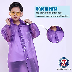 Makonus Kids Rain Jacket, 2 Pack Rain Ponchos for Kids with Hood and Sleeves Reusable Raincoats for Boys and Girls