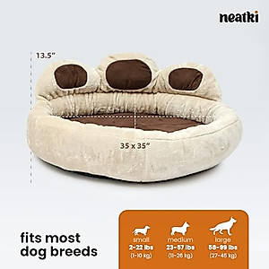 Neatki Orthopedic Ultra Soft, Cozy Plush Pet Bed (35" x 35.5" x 13.5"), for Medium to Large Dogs, Memory Foam, Water-Resistant, Removable Washable Cover, Nonskid Bottom (Brown, Paw-Shaped)