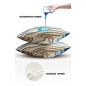 Waterproof Outdoor Throw Pillow Cover Blue Modern Geometric Lumbar Pillowcases Set of 2 Brown Abstract Decorative Patio Furniture Pillows for Couch Garden 20 x 20 Inches