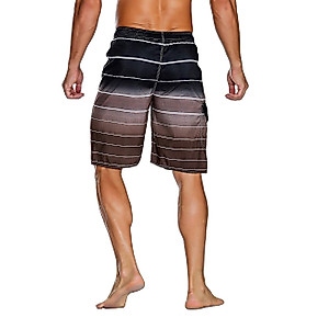 unitop Men's Colortful Striped Swim Trunks House Beach Board Shorts with Lining Coffee-30