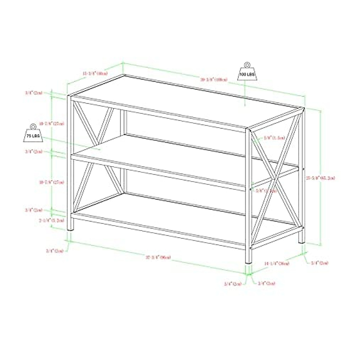 Walker Edison 2 Tier Open Shelf Industrial Wood Metal Bookcase Tall Bookshelf Home Office Storage, 40 Inch, Barnwood