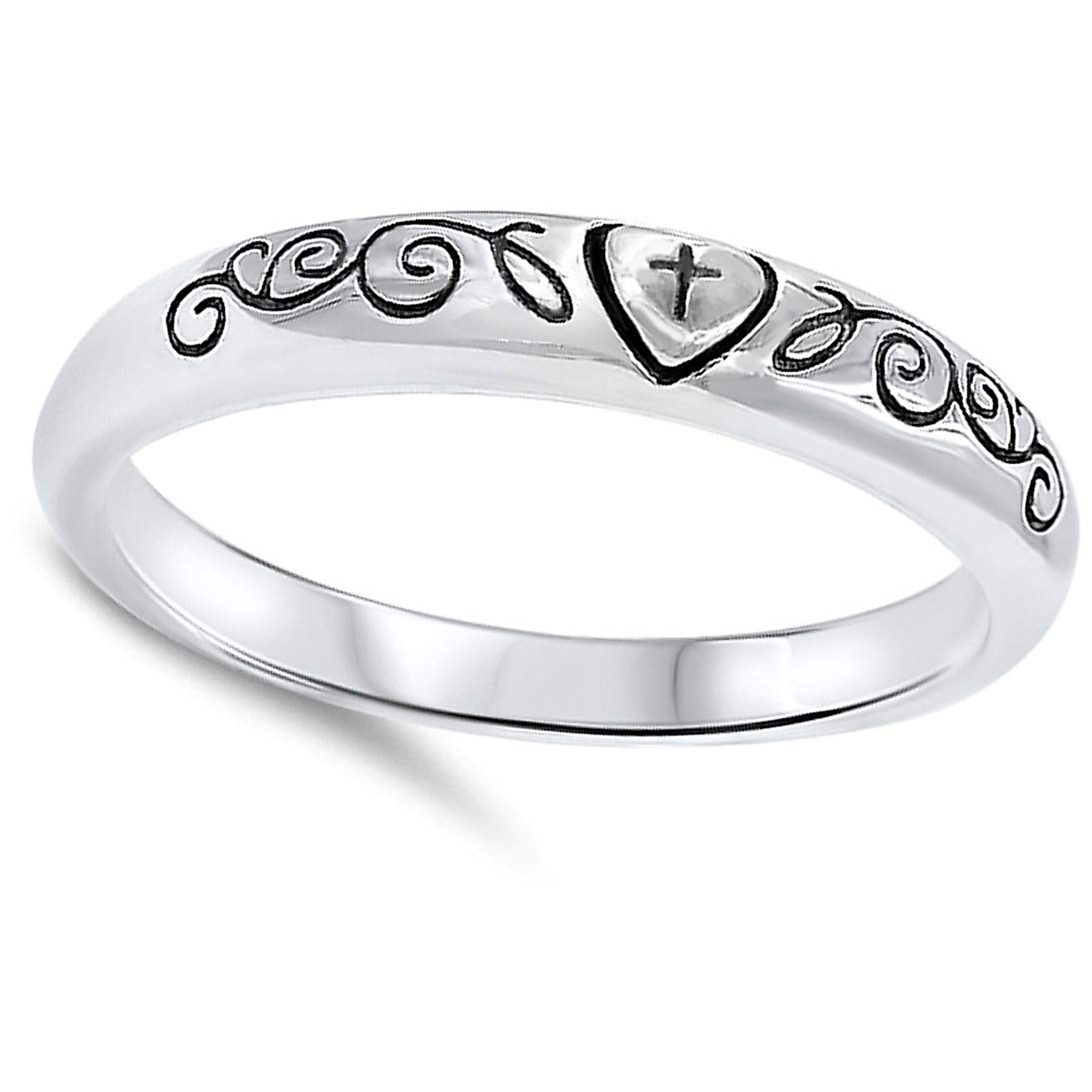 Cross Heart Vine Swirl Purity Love Ring New .925 Sterling Silver Band Size 8