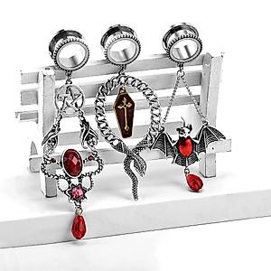 TBOSEN 6PCS Set Stainless Steel Retro Large Dangle Bridal Ear Gauges Tunnels Plug Stretching Tapers Screw Fit Tunnels 2g-1" in 6mm-25mm(00g)