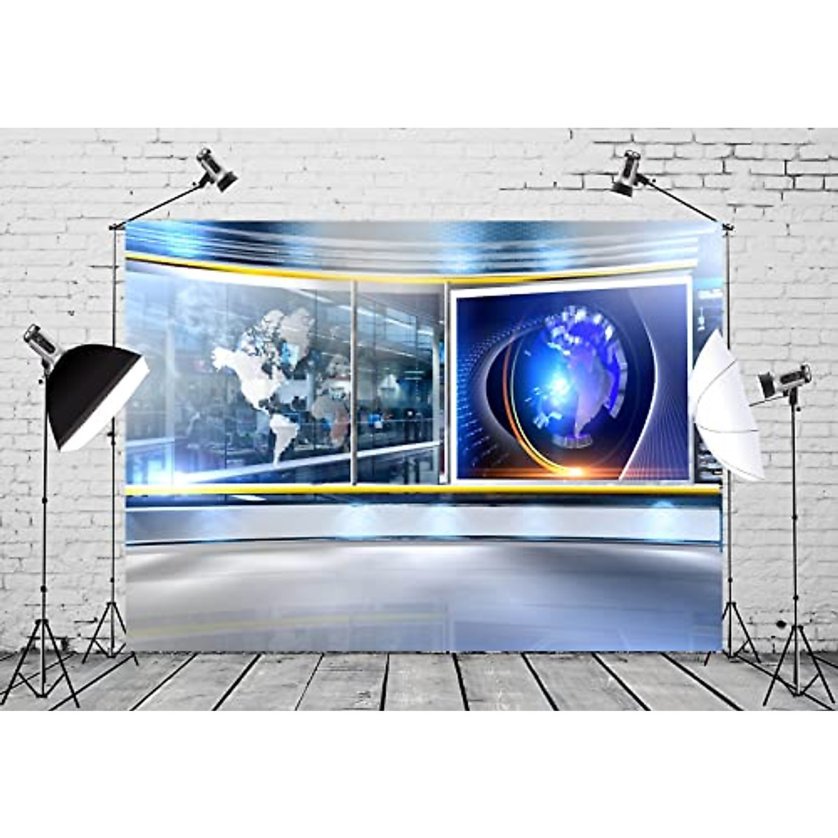 Loccor 8x6ft News Broadcast Backdrop Fabric Studio TV Global Breaking News Broadcasting Hall Backdrop Media Program Reporter Interview Photography Background Business Person Video Record Photo Props