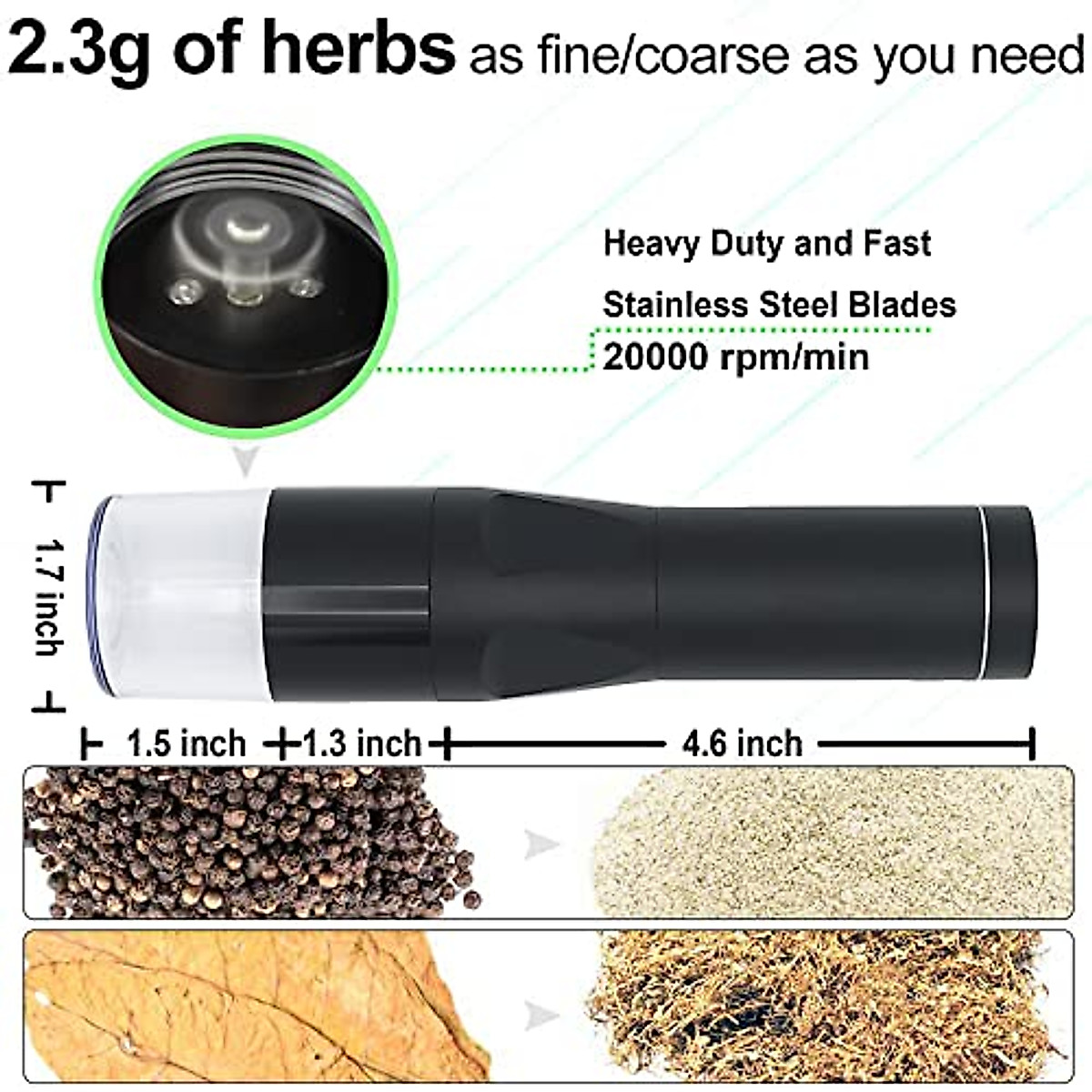 Freetophome Electric Herb Grinder, Spice Crusher Mills, USB Rechargeable, Black, 1.7inch